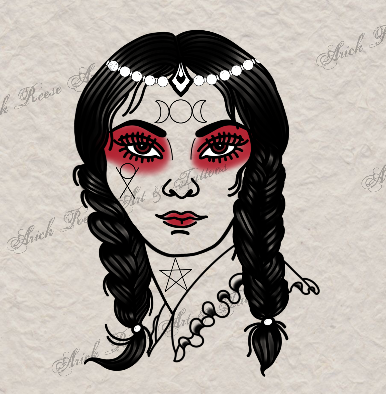 Traditional Girl Face Tattoo Flash